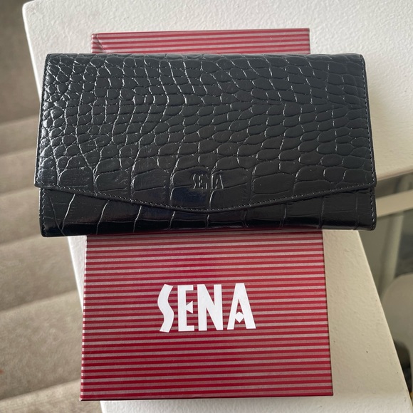 sena | Bags | Sena 514 Lady Purse Black Croc Embossed Trifold Wallet ...